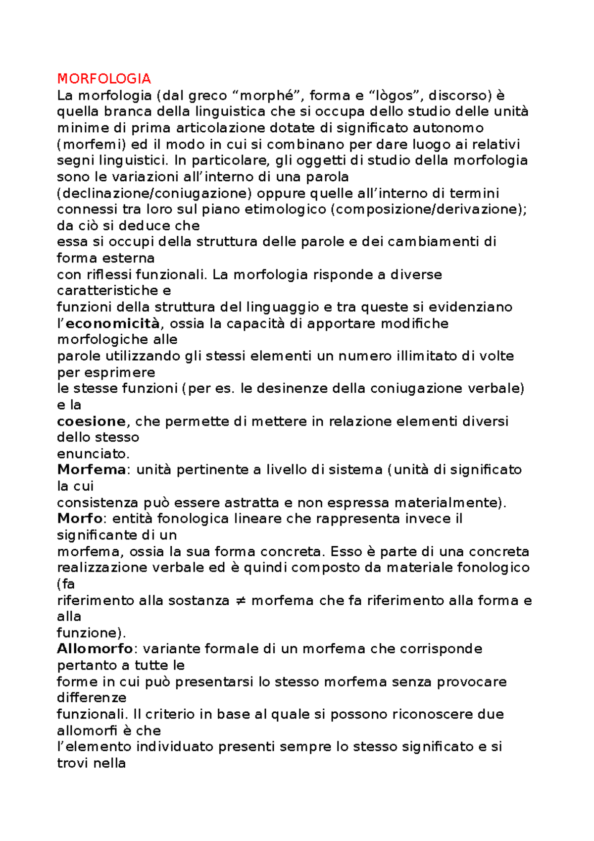 Morfologia E Sintassi - La linguistica. Un corso introduttivo - MORFOLOGIA La morfologia (dal ...