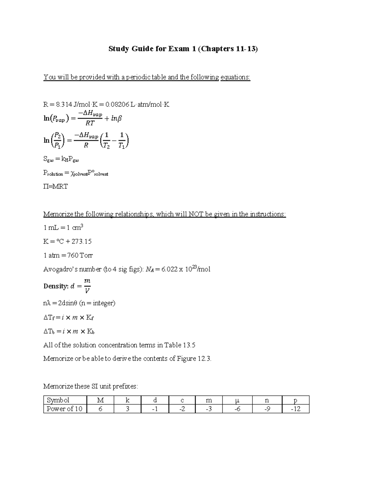 Exam 1 Study Guide 2022 - Study Guide for Exam 1 (Chapters 11-13) You ...