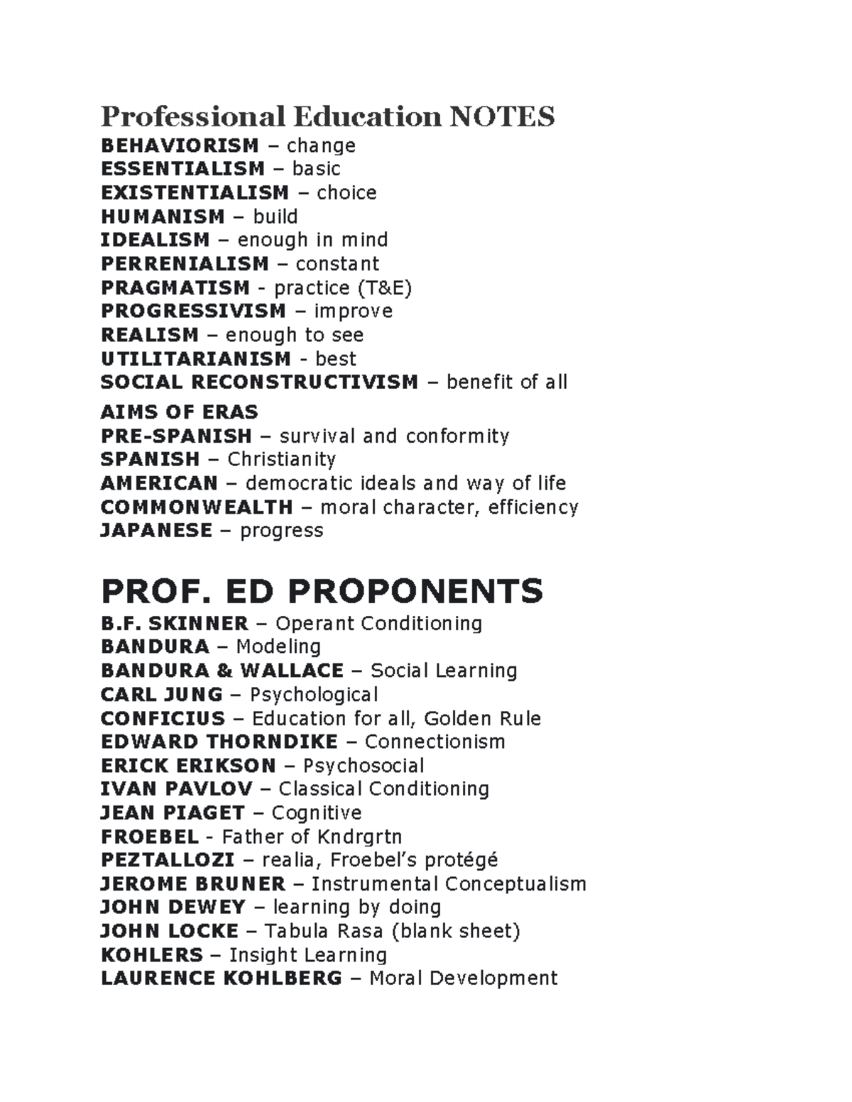 LET Important Notes TO READ - Professional Education NOTES BEHAVIORISM ...