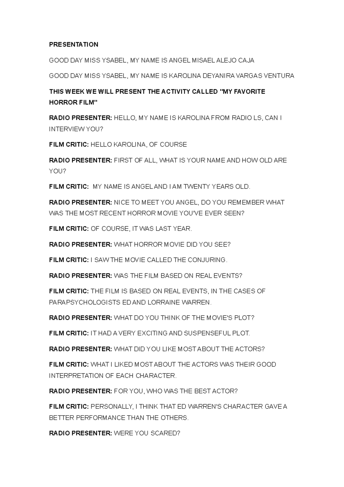 Week 08 - My favorite horror film - PRESENTATION GOOD DAY MISS YSABEL ...