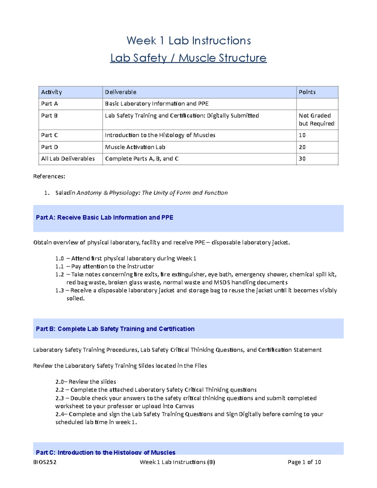 LAB Worksheet 1 - Muscle Lab - Week 1 Lab Instructions Lab Safety ...