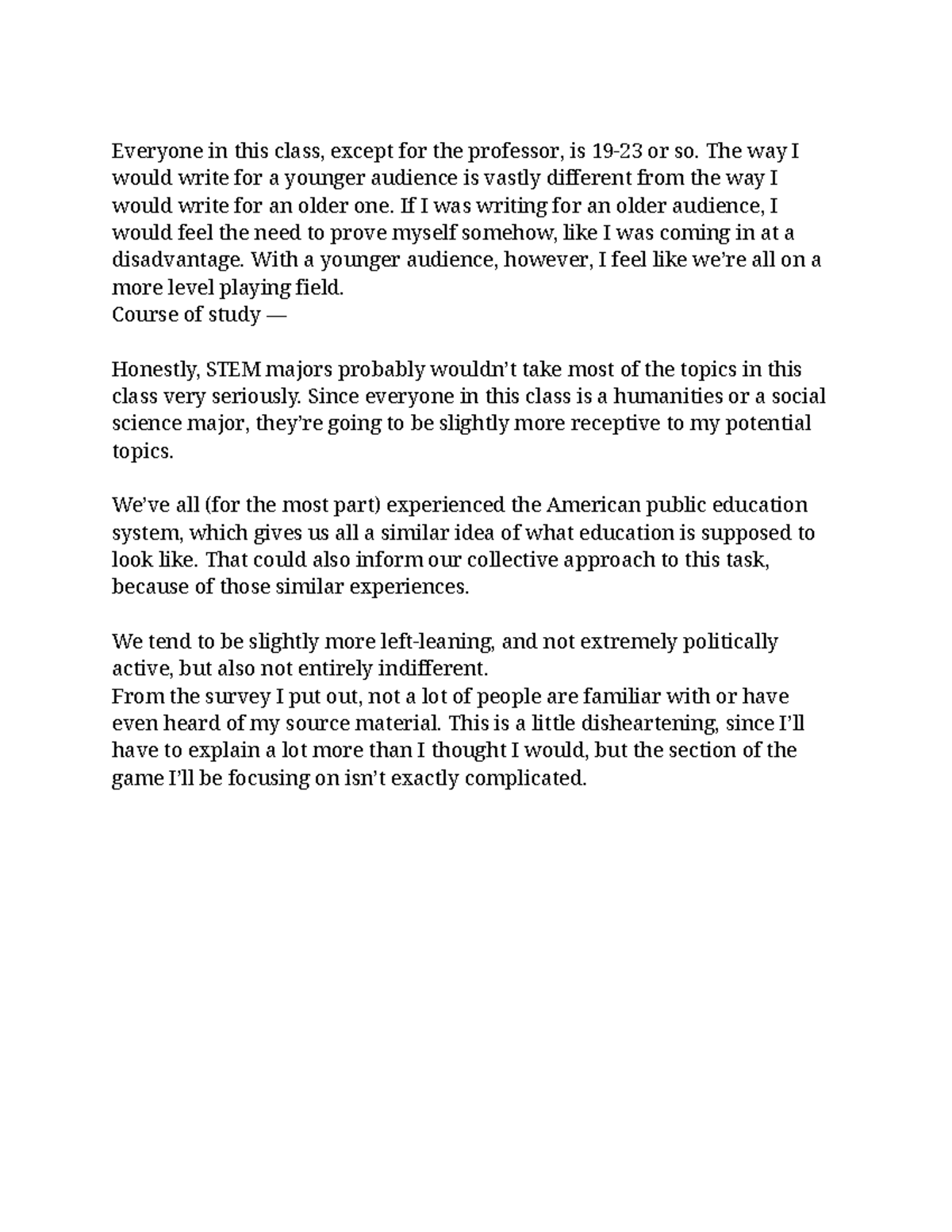 Rhetorical Analysis #1 Audience Analysis - Everyone in this class ...