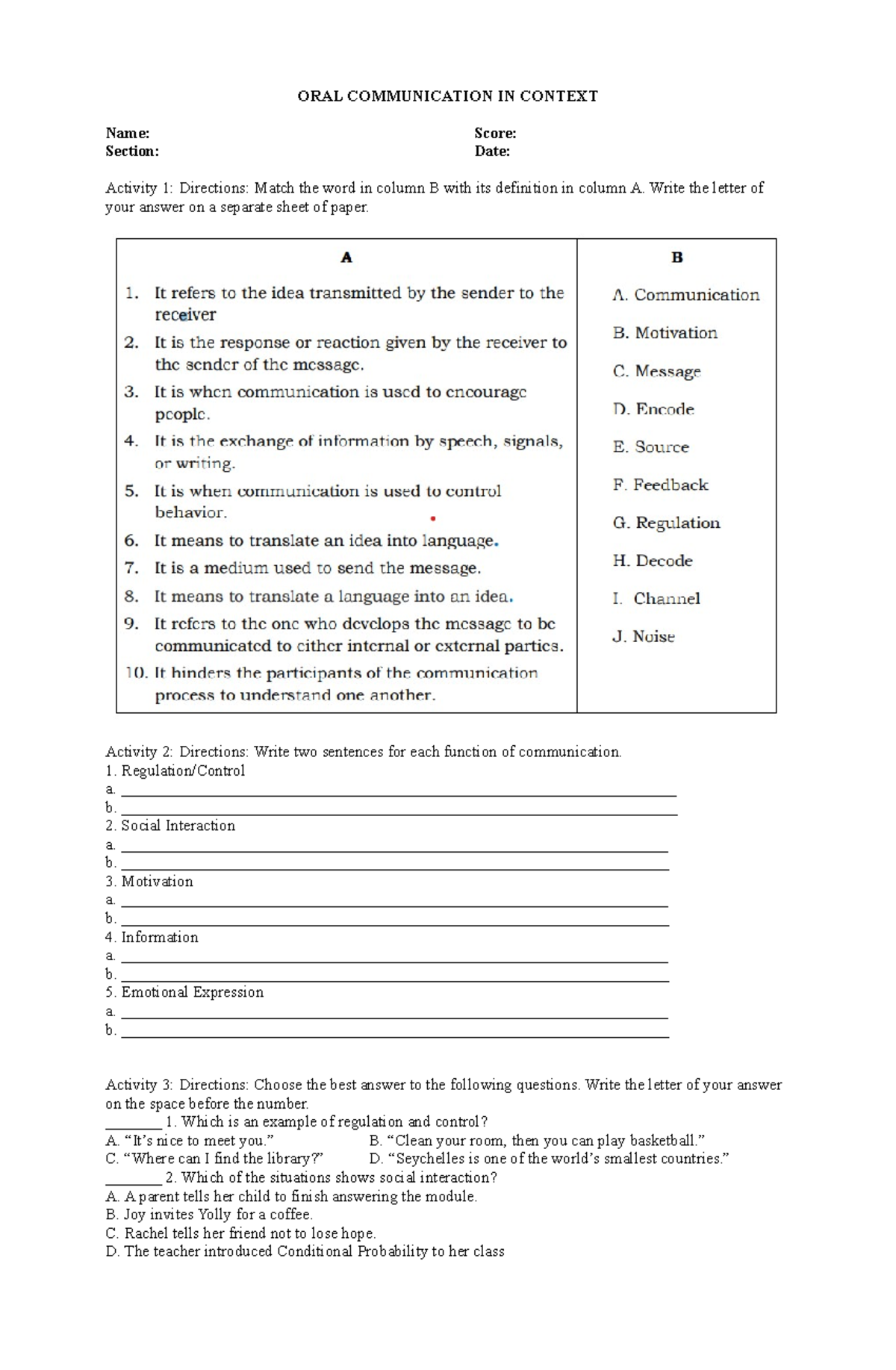 ORAL COM-ACT1-8 - Activity Sheets - ORAL COMMUNICATION IN CONTEXT Name ...