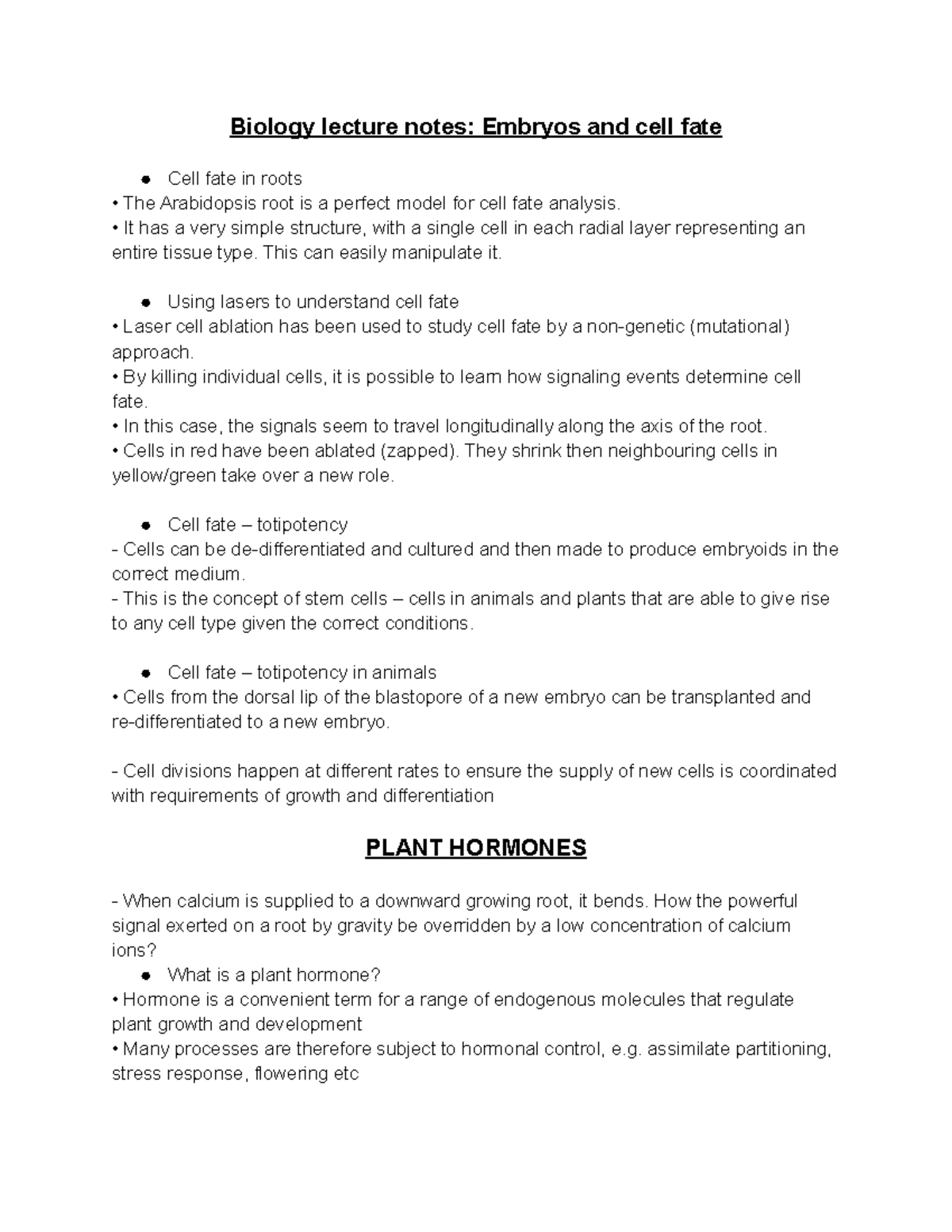 Biology lecture notes Embryos and cell fate - It has a very simple ...
