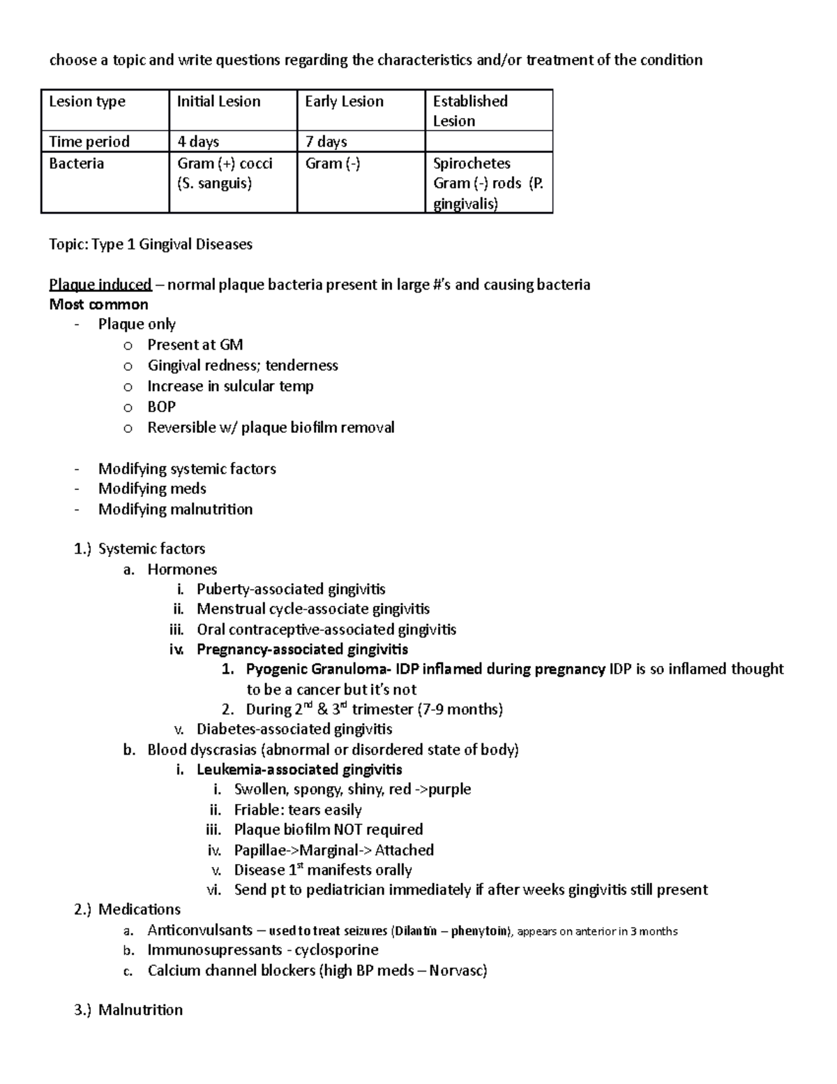 Perio exam 2 study guide - choose a topic and write questions regarding ...