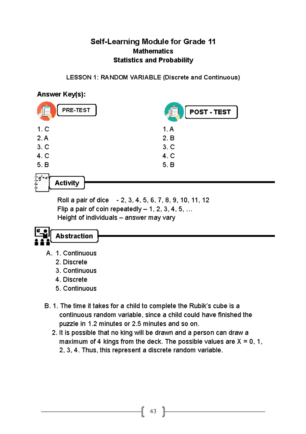 Chapter I Answer Key - God bless - POST - TEST Abstraction Self ...