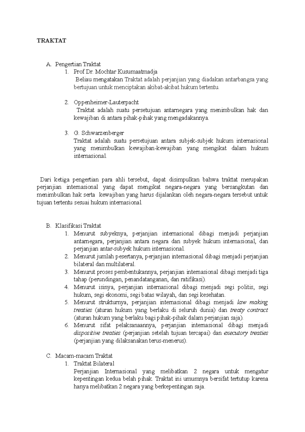 Traktat M.Ferry Zr - TRAKTAT A. Pengertian Traktat 1. Prof Dr. Mochtar ...