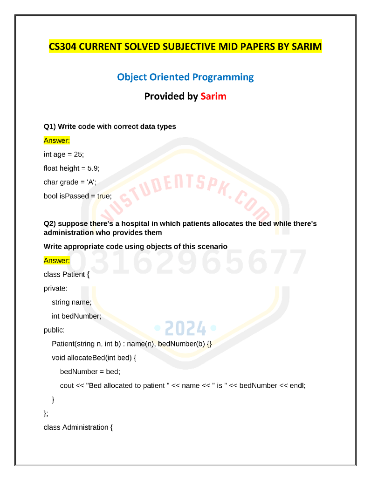 CS304 Current Solved Midterm Subjective Papers by Sarim - CS304 CURRENT SOLVED SUBJECTIVE MID ...