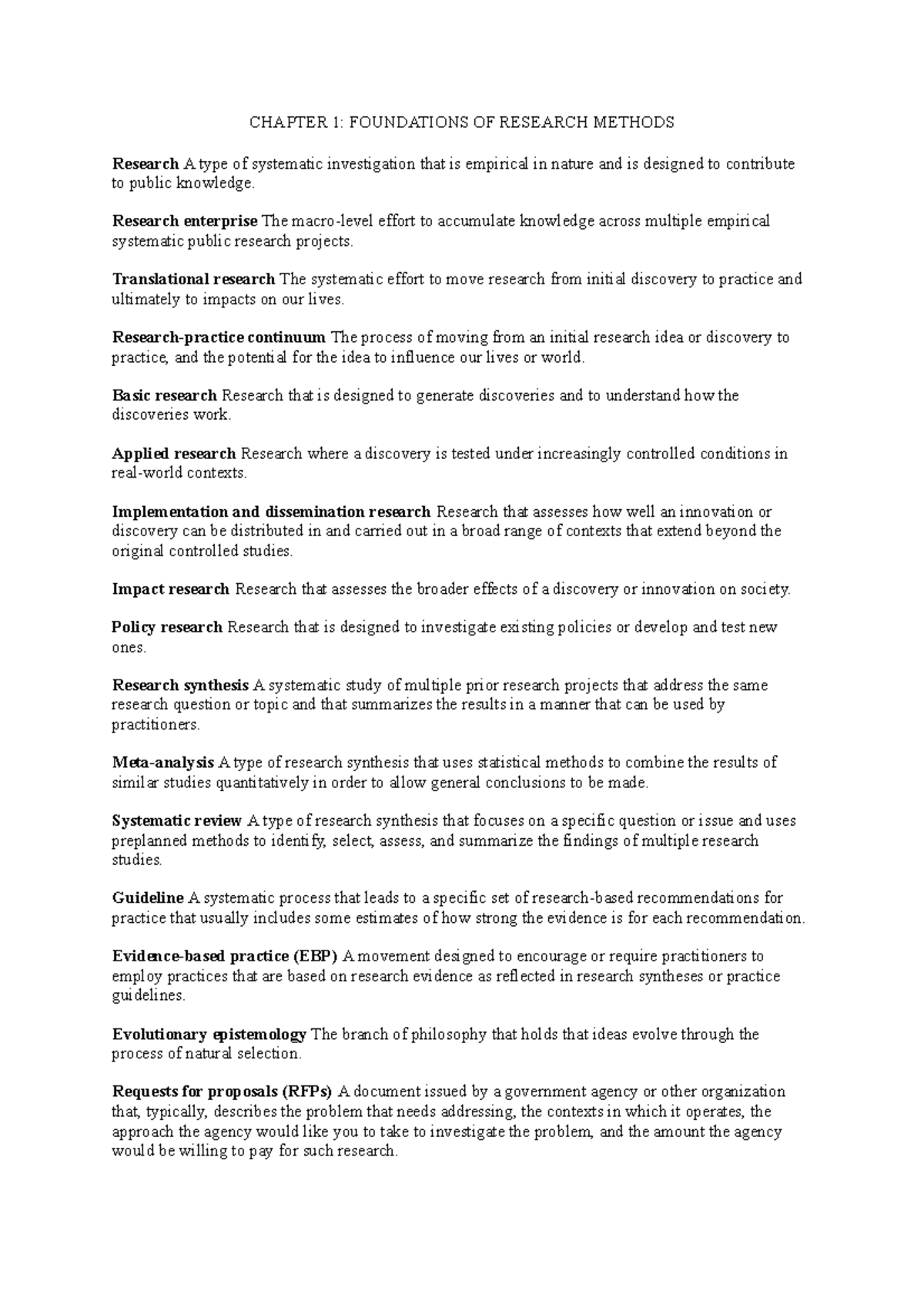 Chapter 1 terminology - CHAPTER 1: FOUNDATIONS OF RESEARCH METHODS ...