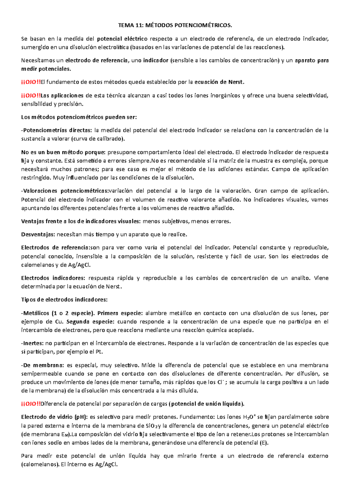 Tema 11, Métodos potenciométricos - TEMA 11: MÉTODOS POTENCIOMÉTRICOS. Se basan en la medida del ...