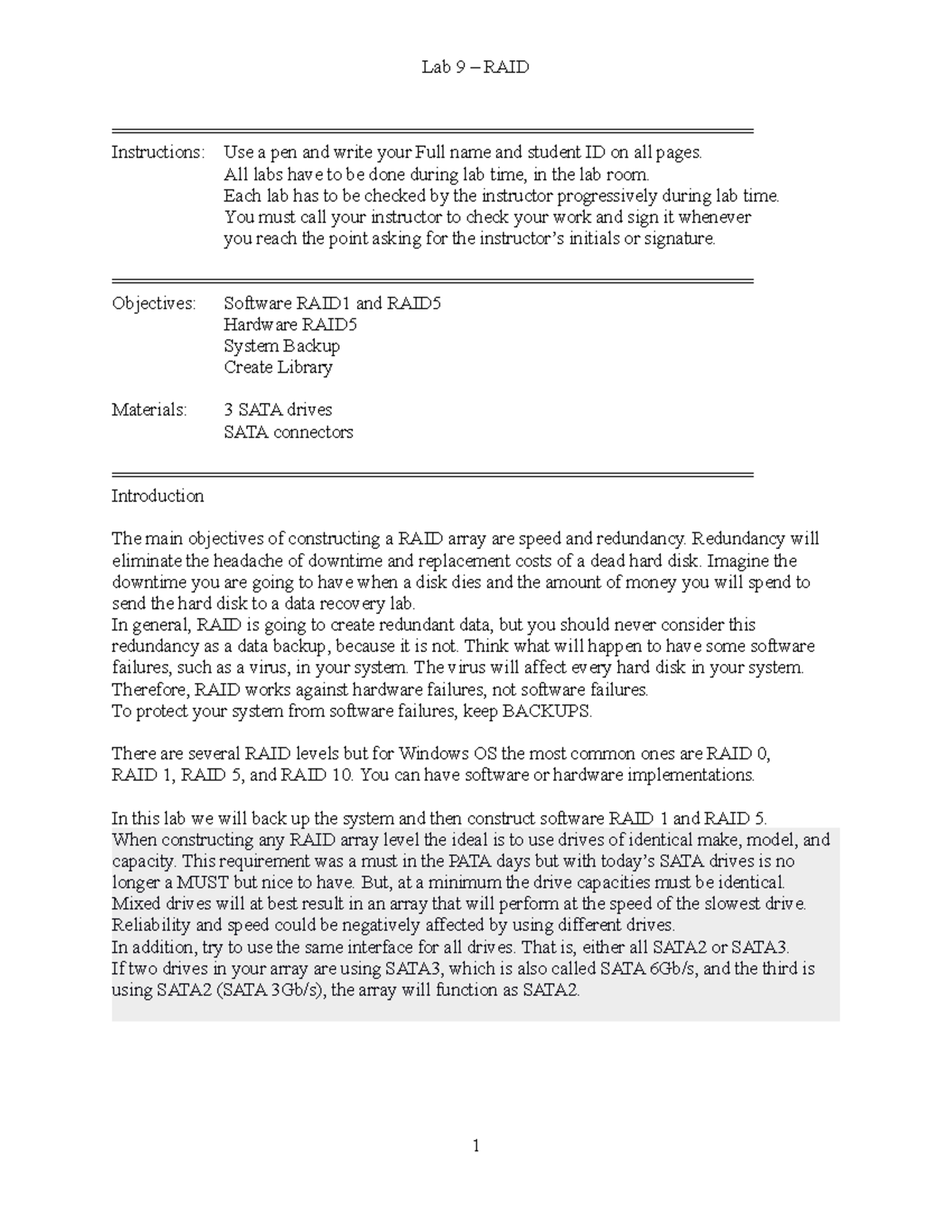 LAB 9 - raid - lab - ============================================================= Instructions ...