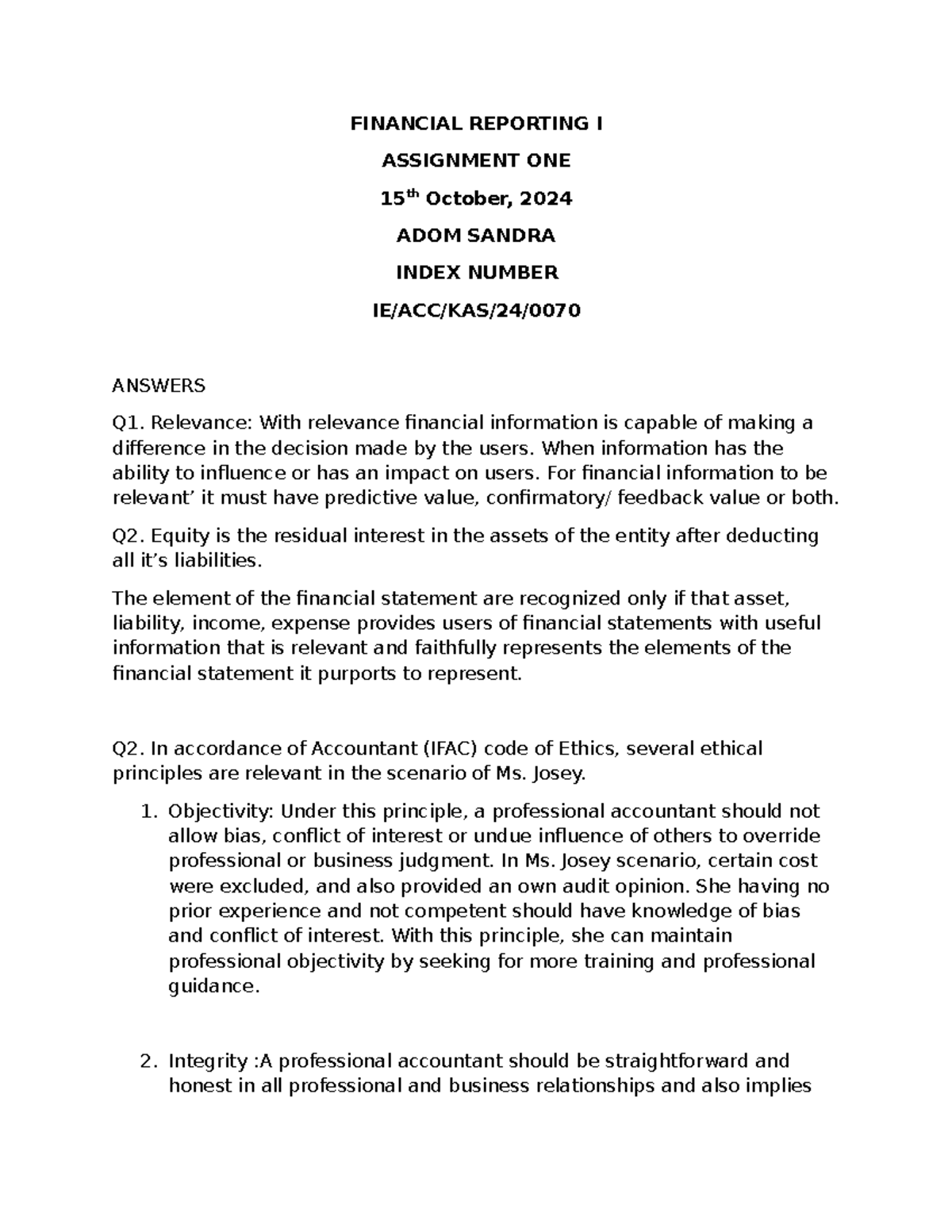 International Accounting Standard 1 - FINANCIAL REPORTING I ASSIGNMENT ...