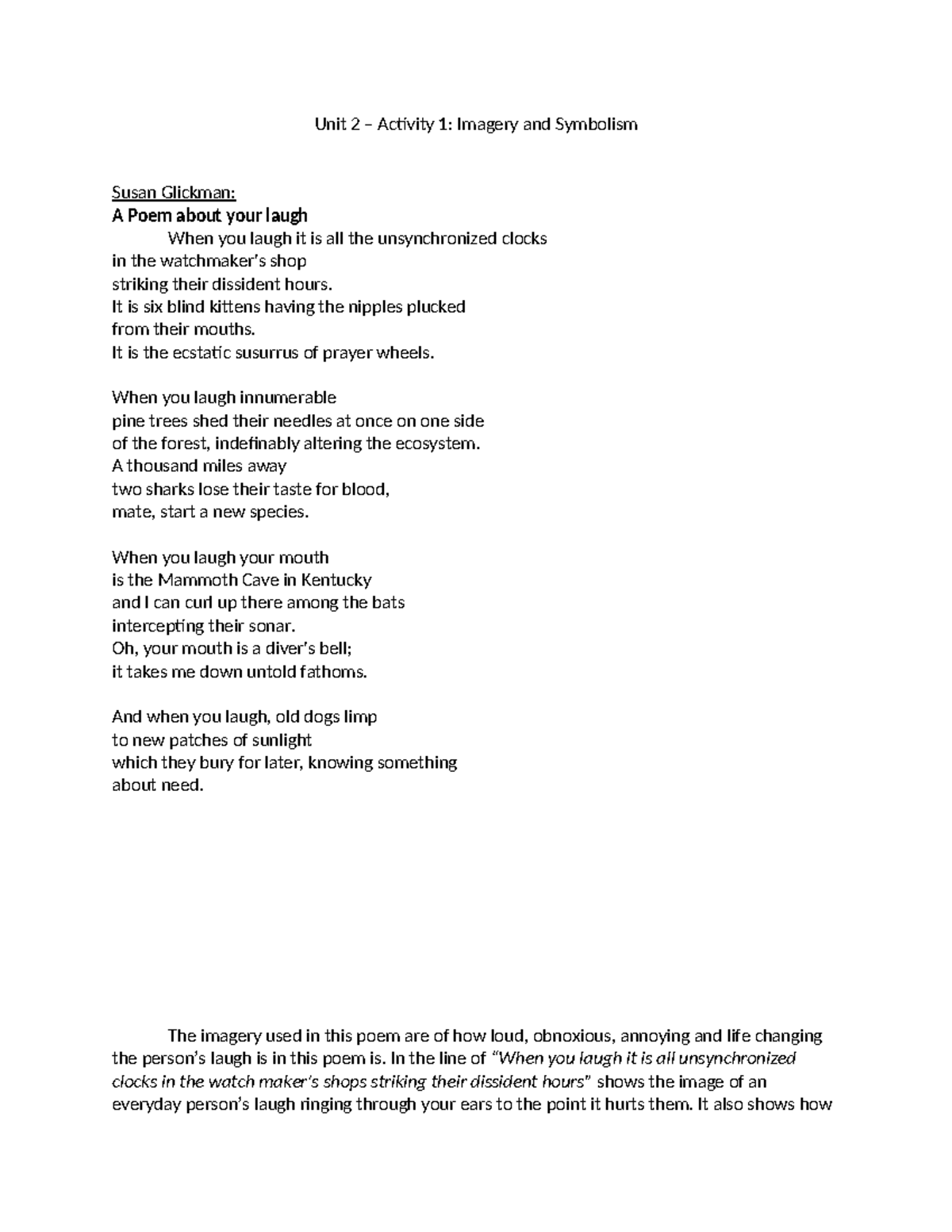 ENG4U Imagery - English assignment - Unit 2 – Activity 1: Imagery and ...