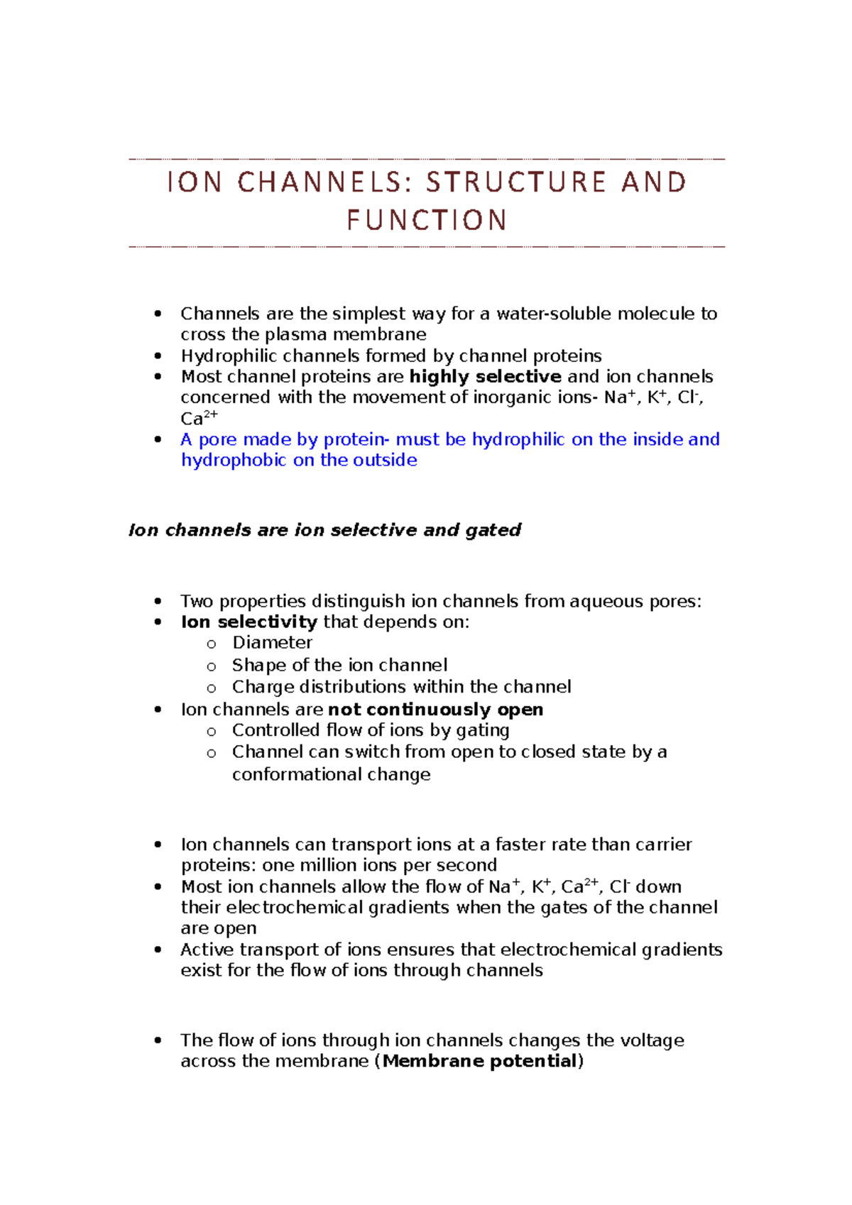 Class 8 Ion channels and membrane potential ready - ION CHANNELS ...