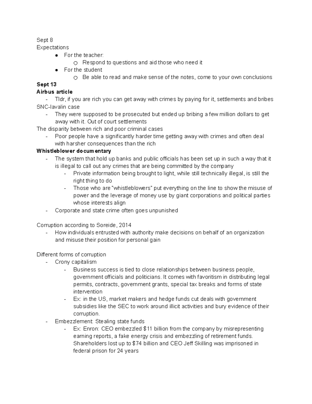 SOC 3740 global corruption student doc - Sept 8 Expectations For the ...