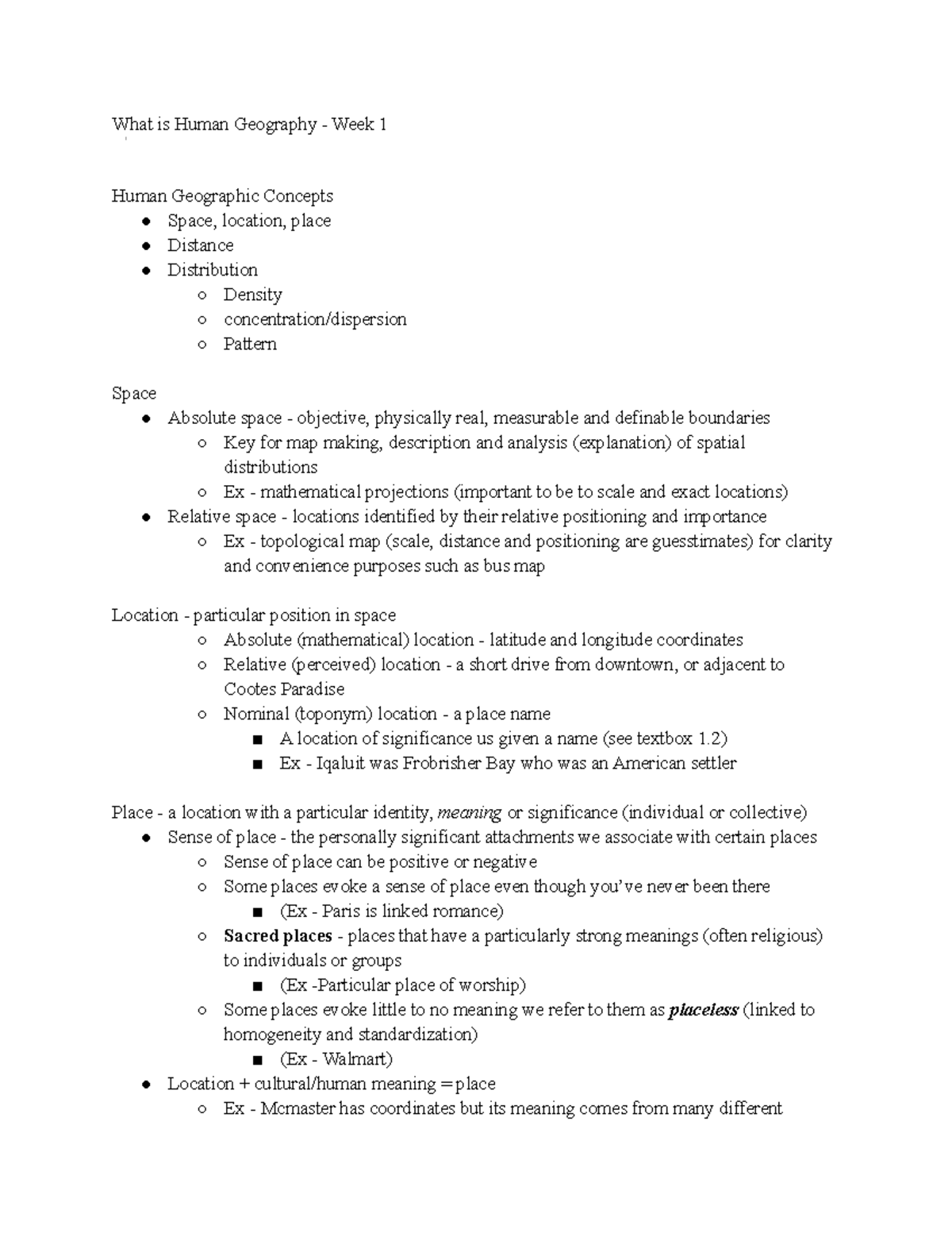 Jan 9th - Geography Week 1 - What is Human Geography - Week 1 Human ...