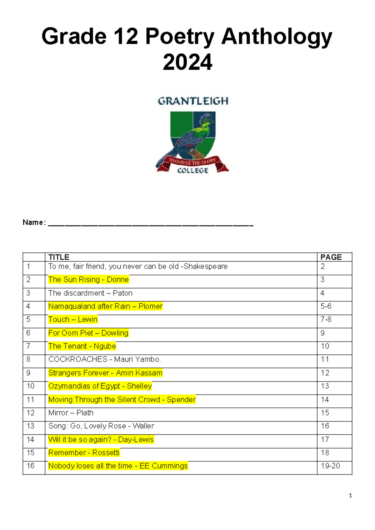 2024 Poetry Booklet - IEB Poems for 2024 - Grade 12 Poetry Anthology ...