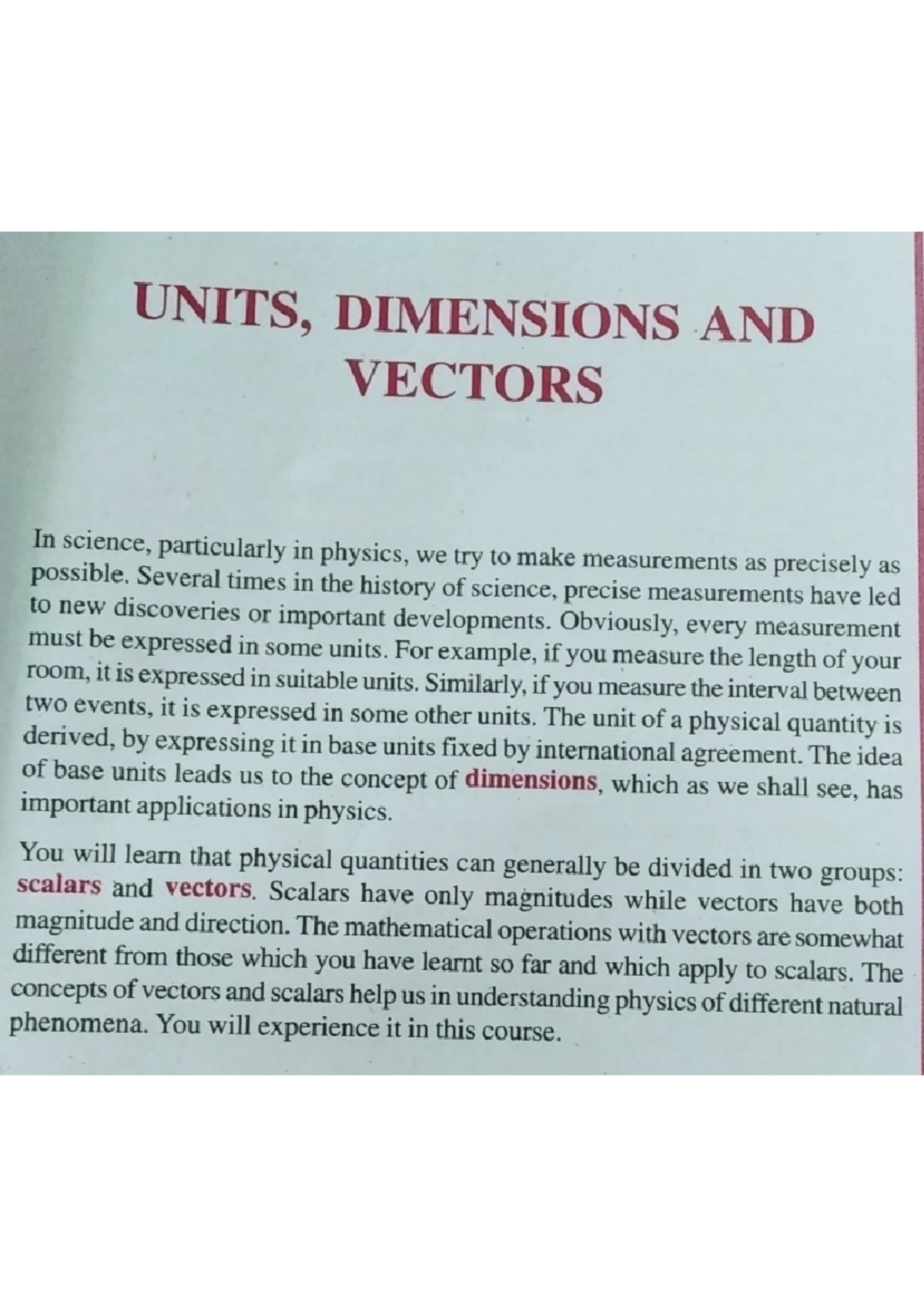 Units, Dimensions AND Vectors - Plus two physics - Studocu
