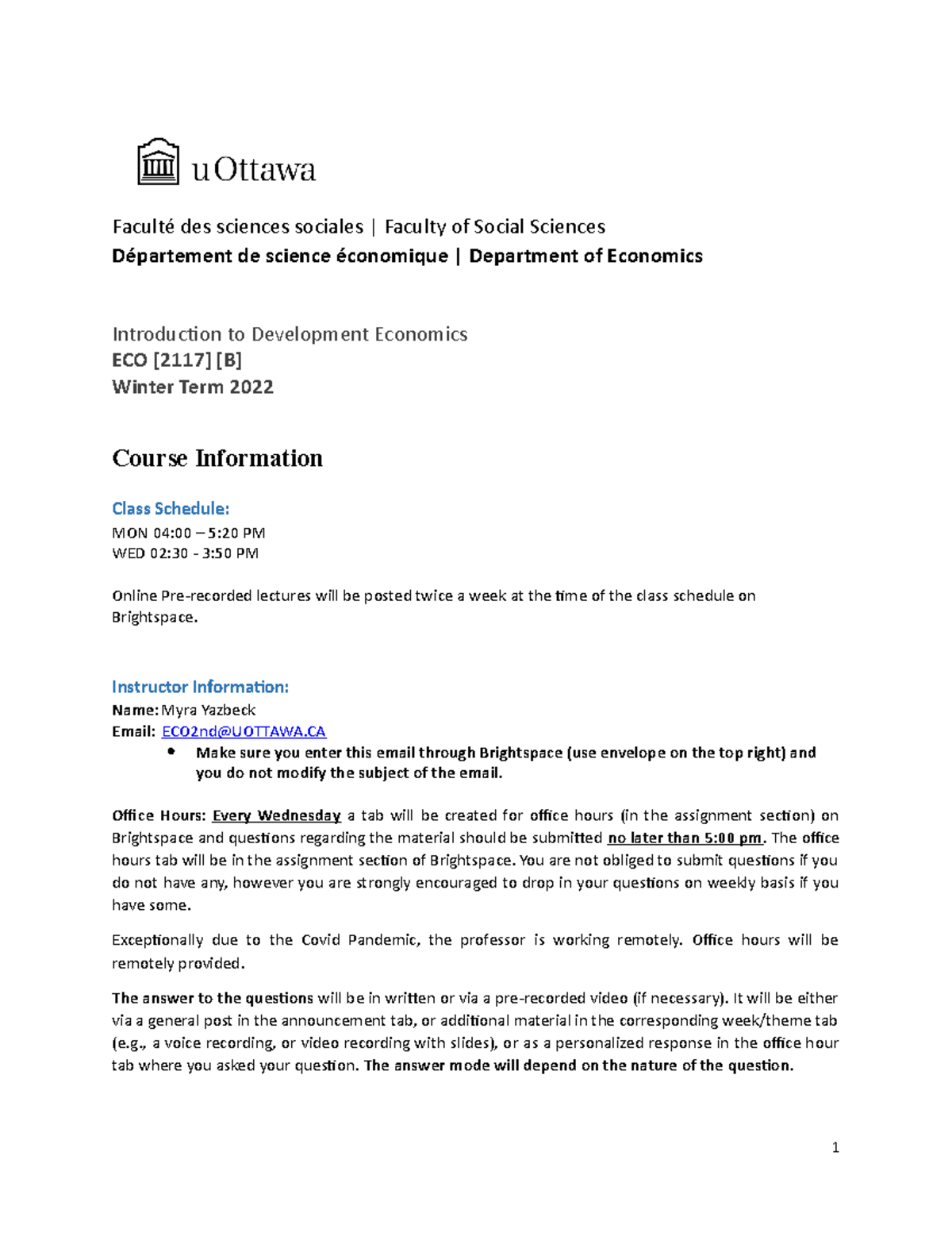 Course outline ECO 2117 syllabus - Faculté des sciences sociales ...