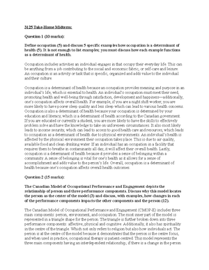 3125 exam notes - Lecture 7 - Occupational Loss Occupational ...