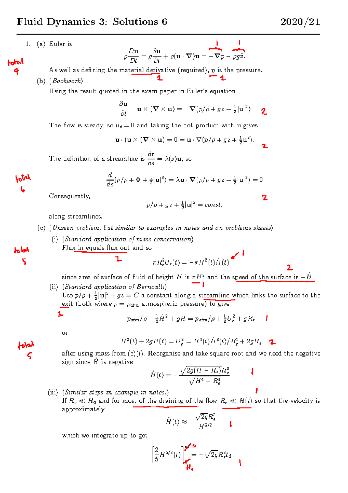 Fluid Dynamics worksheet Solutions 6 - Fluid Dynamics 3: Solutions 6 ...