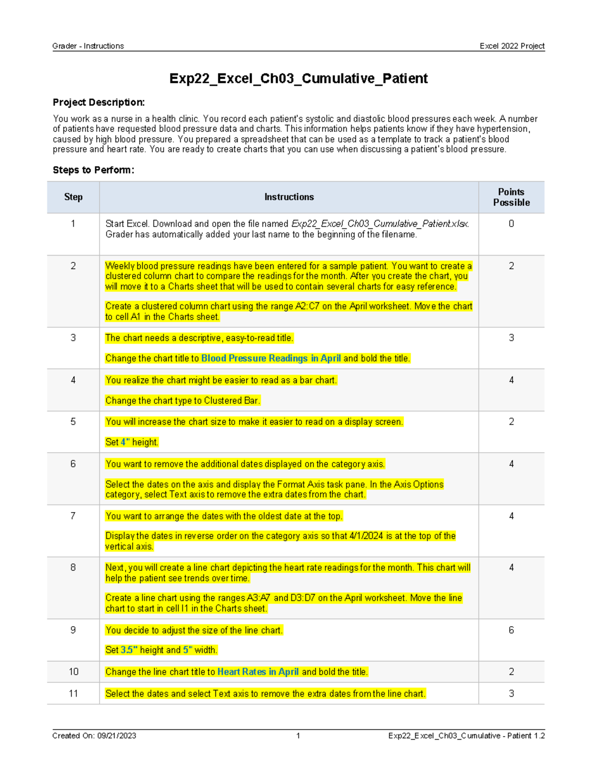 Exp22 Excel Ch03 Cumulative Patient Instructions - Grader - Instructions Excel 2022 Project ...