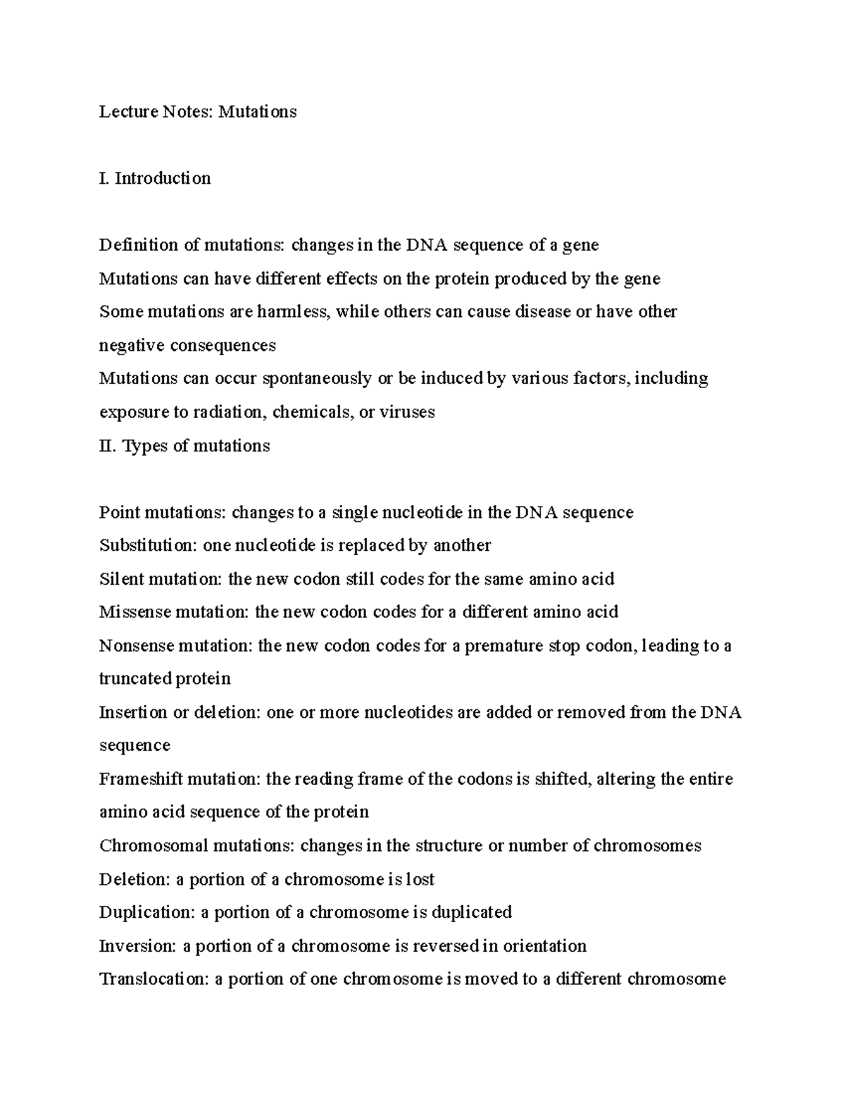Mutations Notes 1- Google Docs - Lecture Notes: Mutations I ...