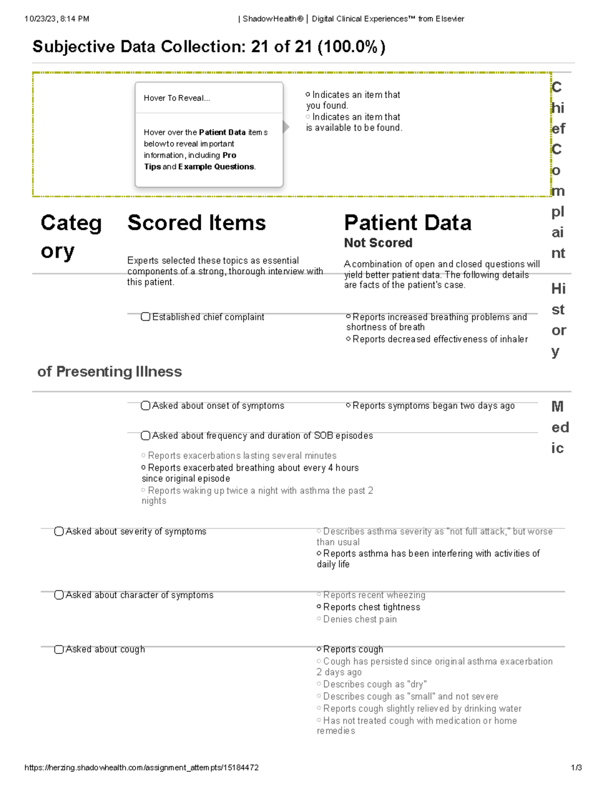 Shadow Health® │ Respiratory - 10/23/23, 8:14 PM | Shadow Health ...