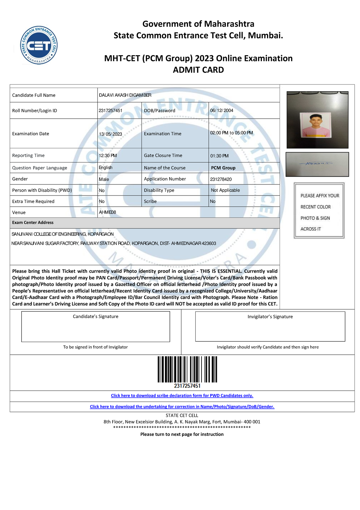 23127842006 122004 - 1 Candidate Full Name Roll Number/Login ID DOB ...