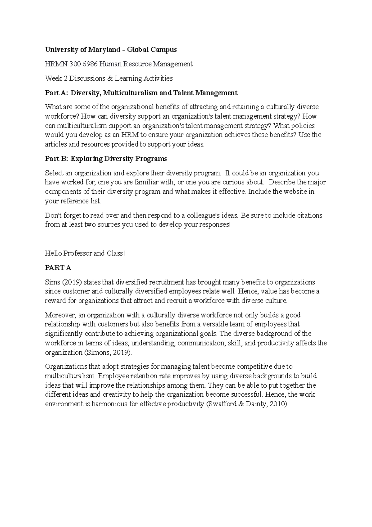 Week 2 Discussion - University of Maryland - Global Campus HRMN 300 ...