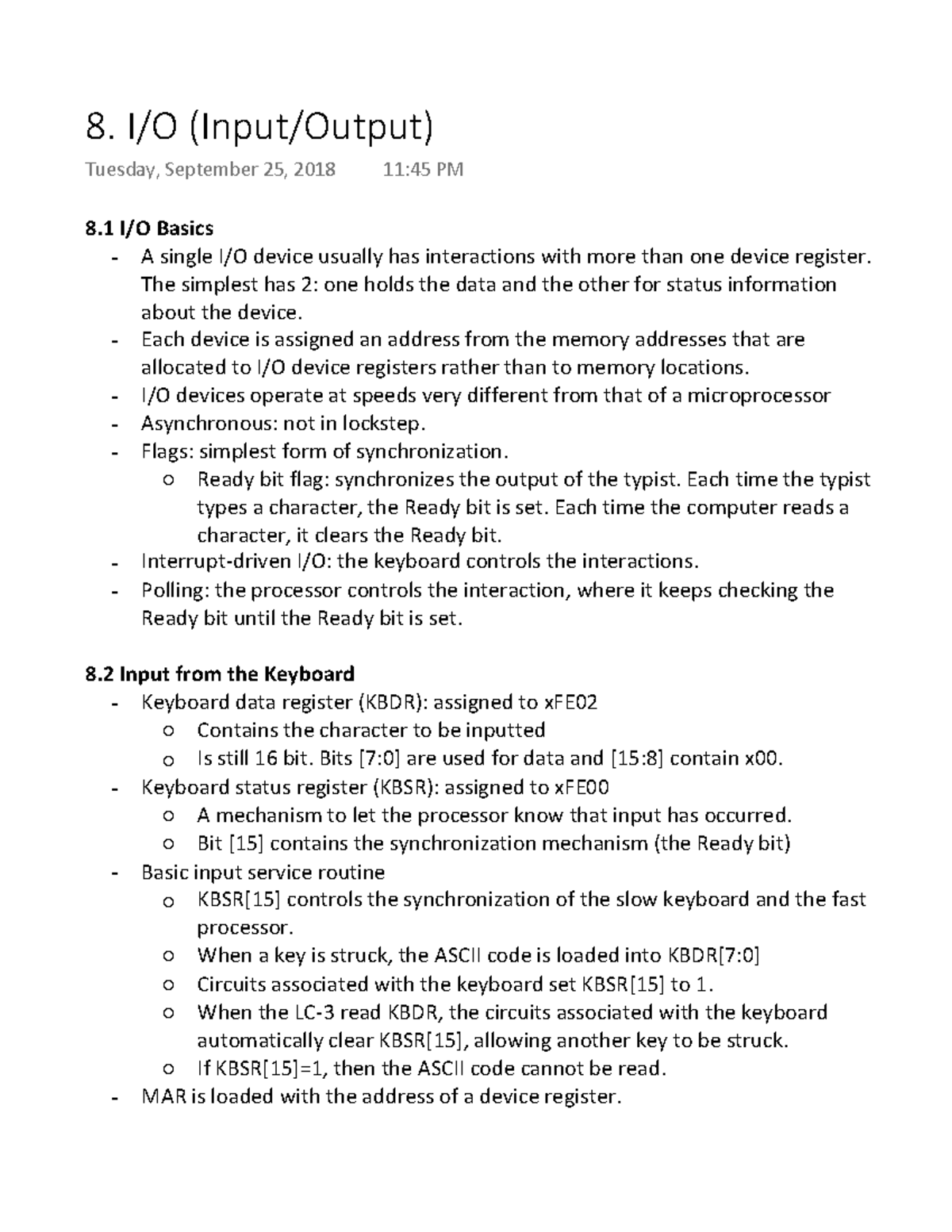 8. IO (Input Output) - Summary Introduction to Computing Systems - 8 ...