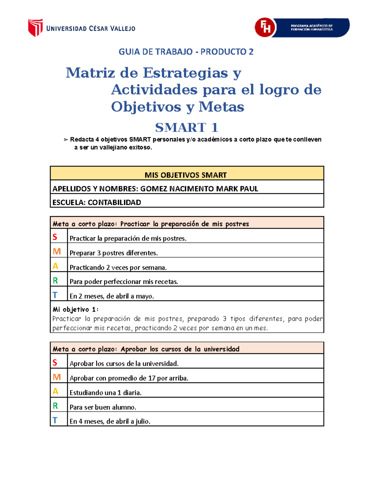 2° Matriz Smart Mark Gomez - GUIA DE TRABAJO - PRODUCTO 2 Matriz de ...