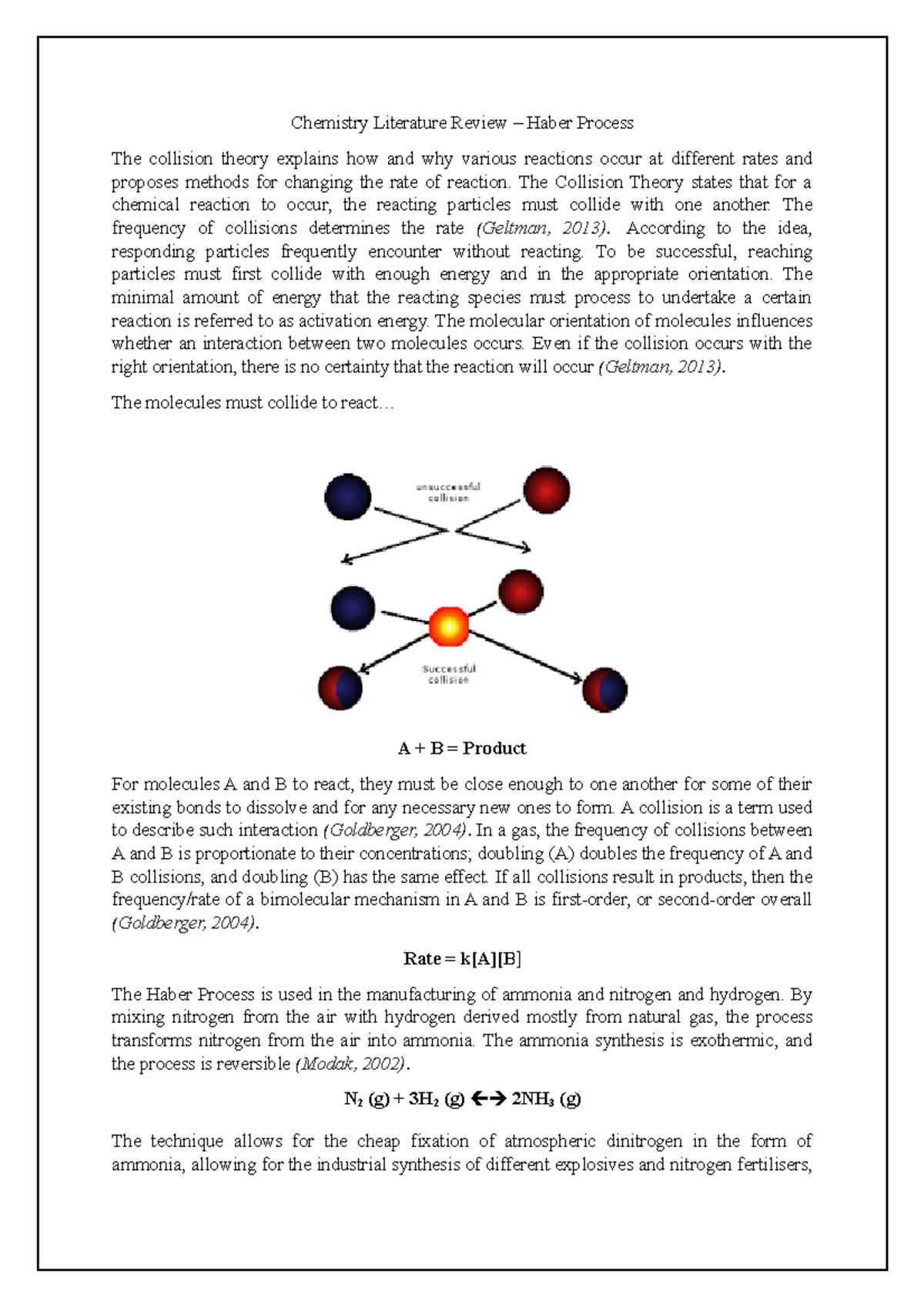 Chemistry Literature Review Final - Chemistry Literature Review – Haber ...