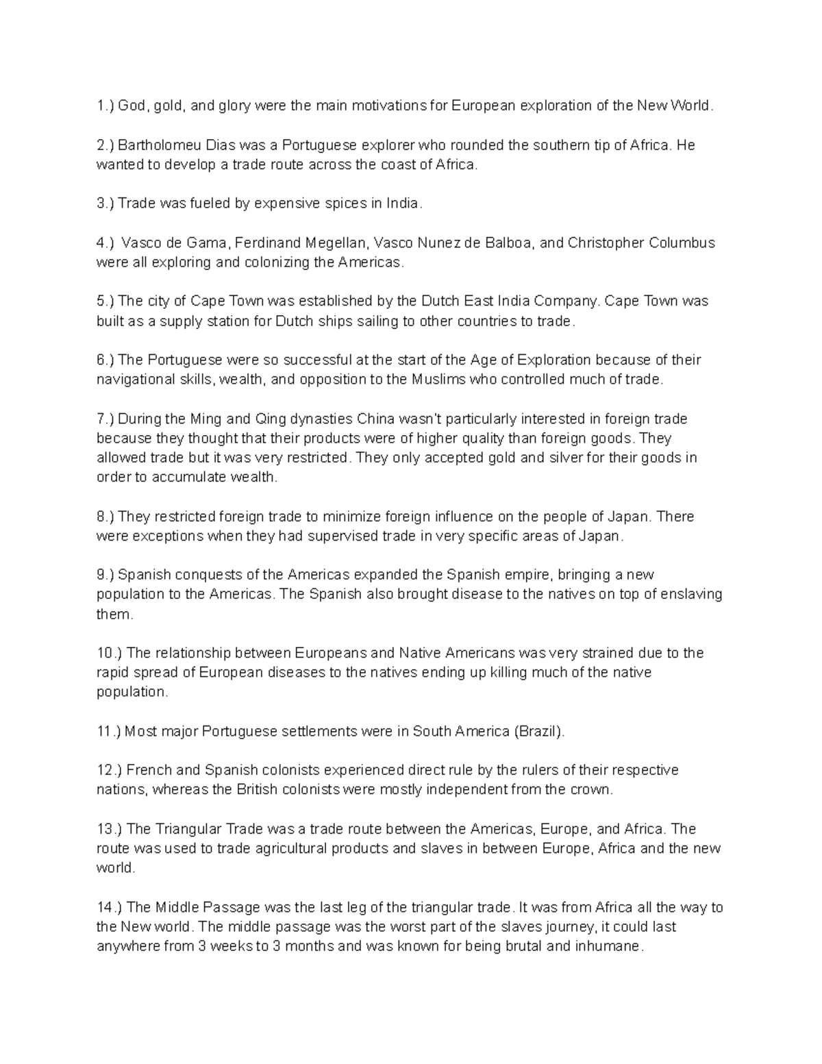 Unit 5 History study guide - 1.) God, gold, and glory were the main ...