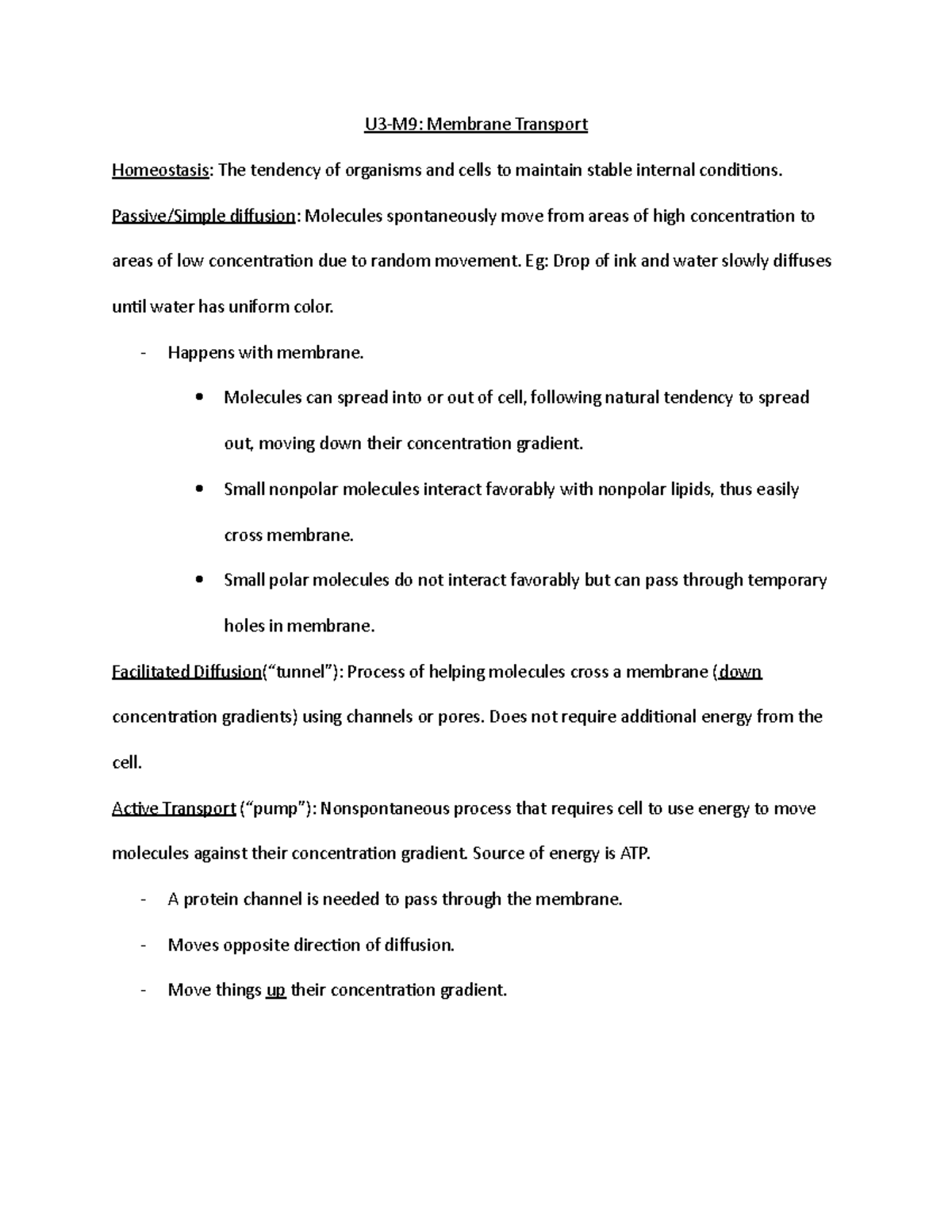 C190 Module 9: Membrane Transport - U3-M9: Membrane Transport ...