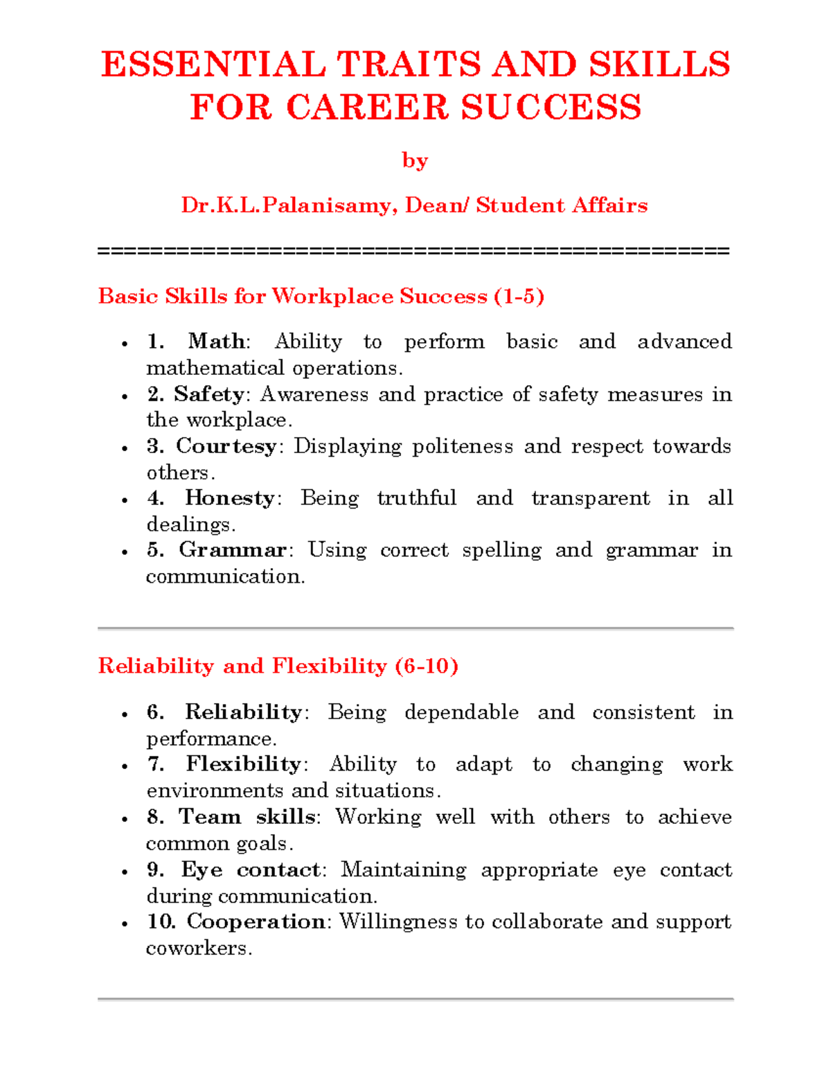 Skills for career success - ESSENTIAL TRAITS AND SKILLS FOR CAREER ...