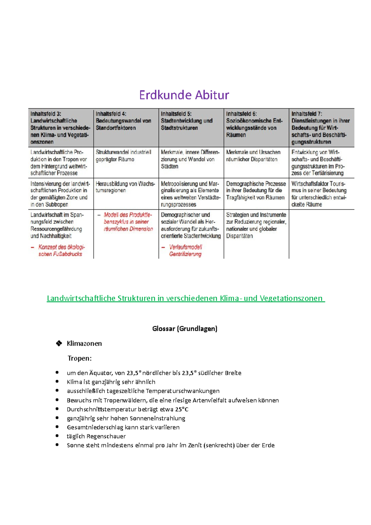 Inhaltsfeld 3 - Übersicht Zusammenfassung - Erdkunde Abitur Landwirtschaftliche Strukturen in ...