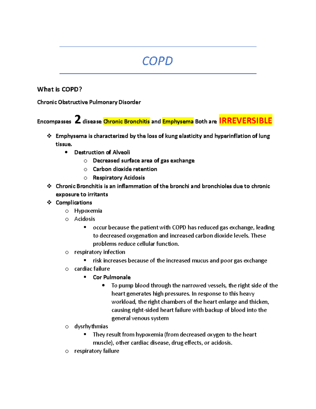 Mt syudy guide - notes - COPD What is COPD? Chronic Obstructive ...