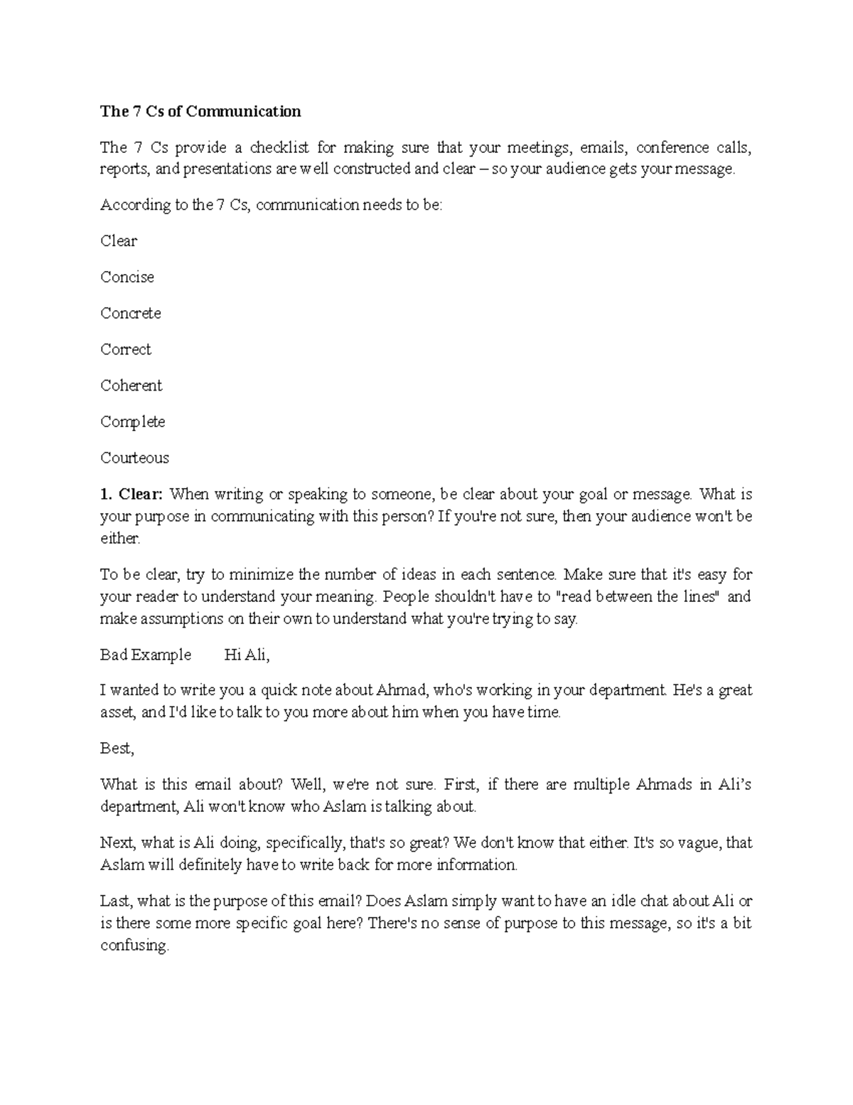 7Cs of Communication - Notes learning - The 7 Cs of Communication The 7 ...