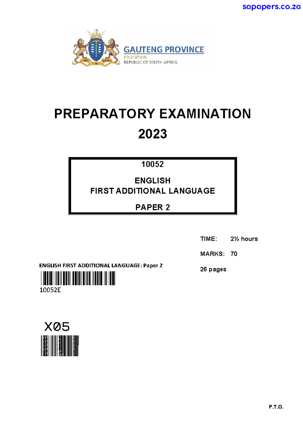 English P2 (FAL) QP - Question paper - PREPARATORY EXAMINATION 2023 ...