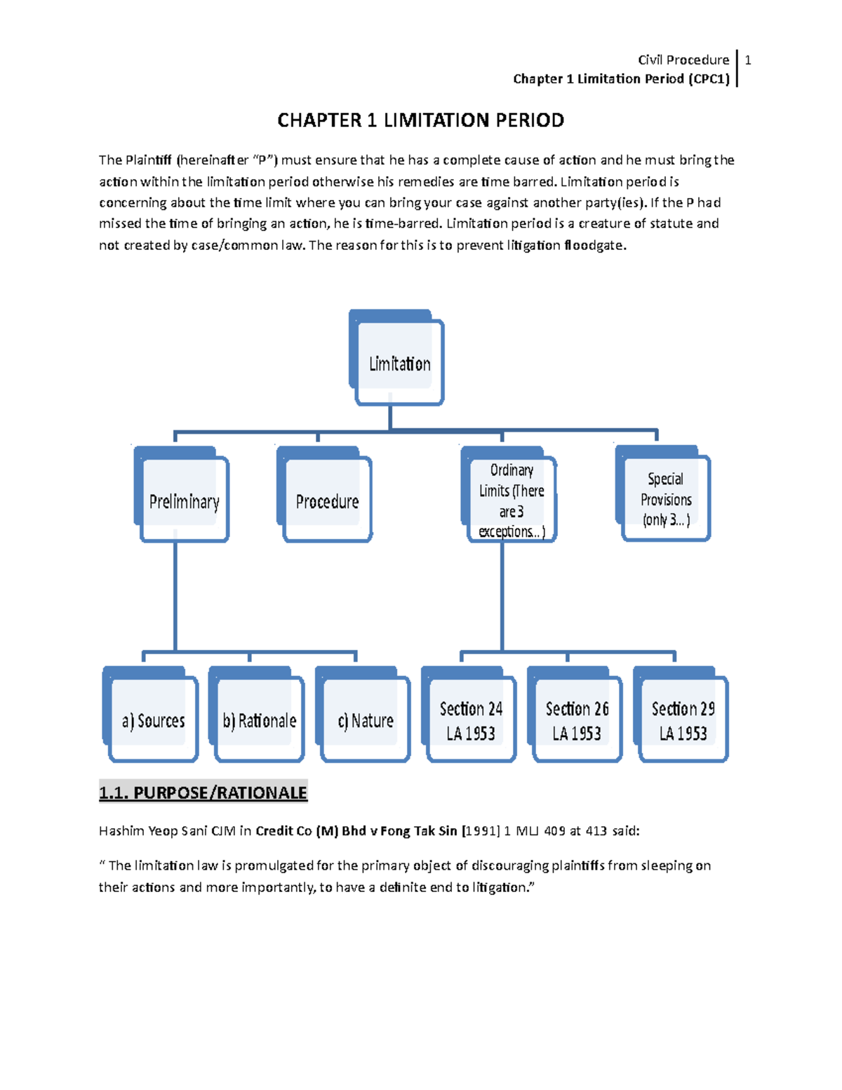 Limitation Period 2 - Lecture notes Topic 1 - 2 - Chapter 1 Limitaion ...