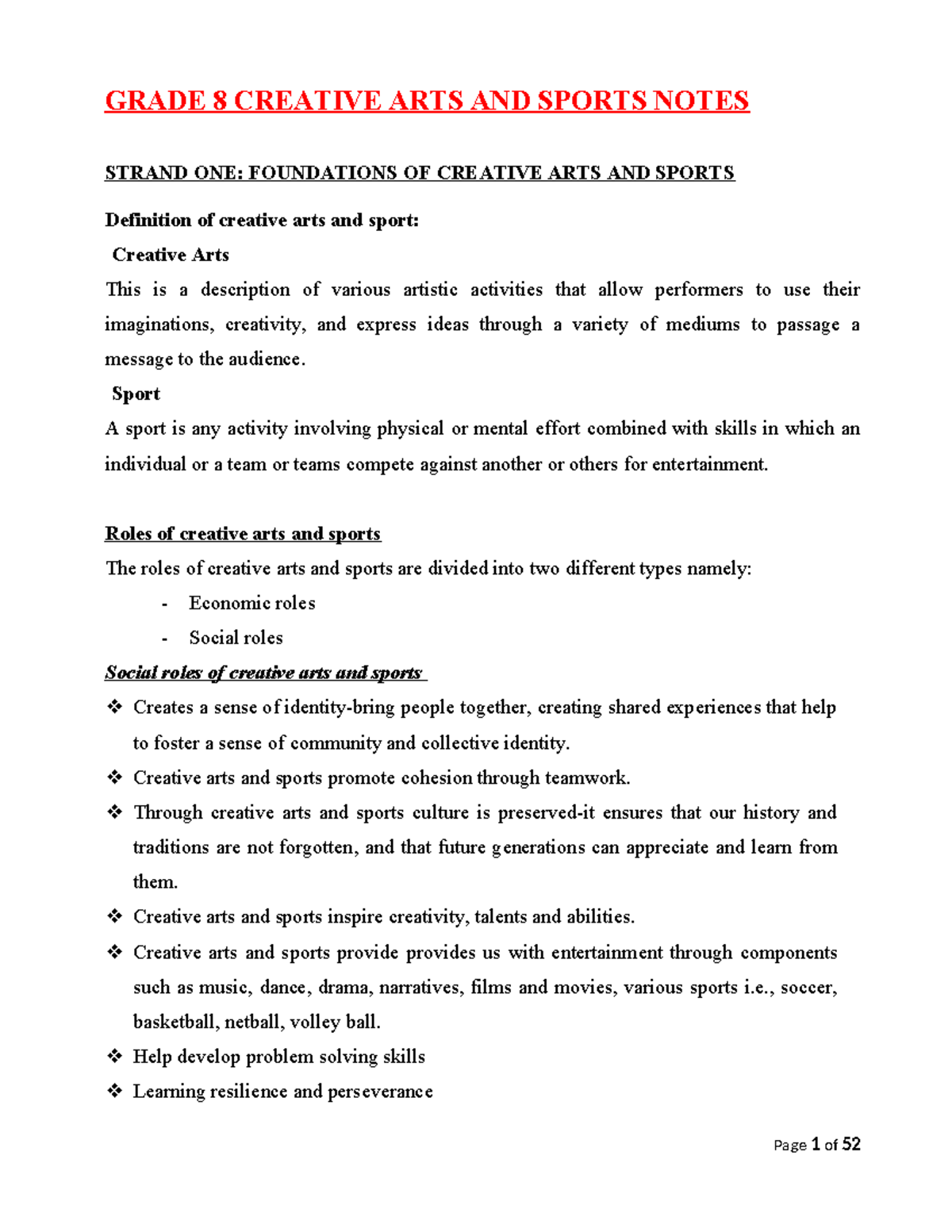 15566 grade 8 creative arts and sports lesson notes complete - GRADE 8 ...