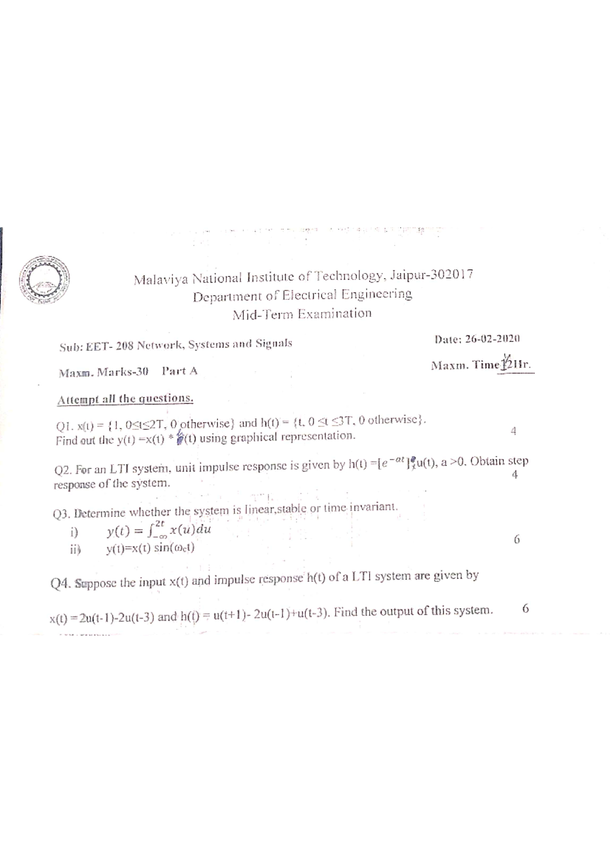 4th sem mt 2020 - papers - Operation and control of power system - Studocu
