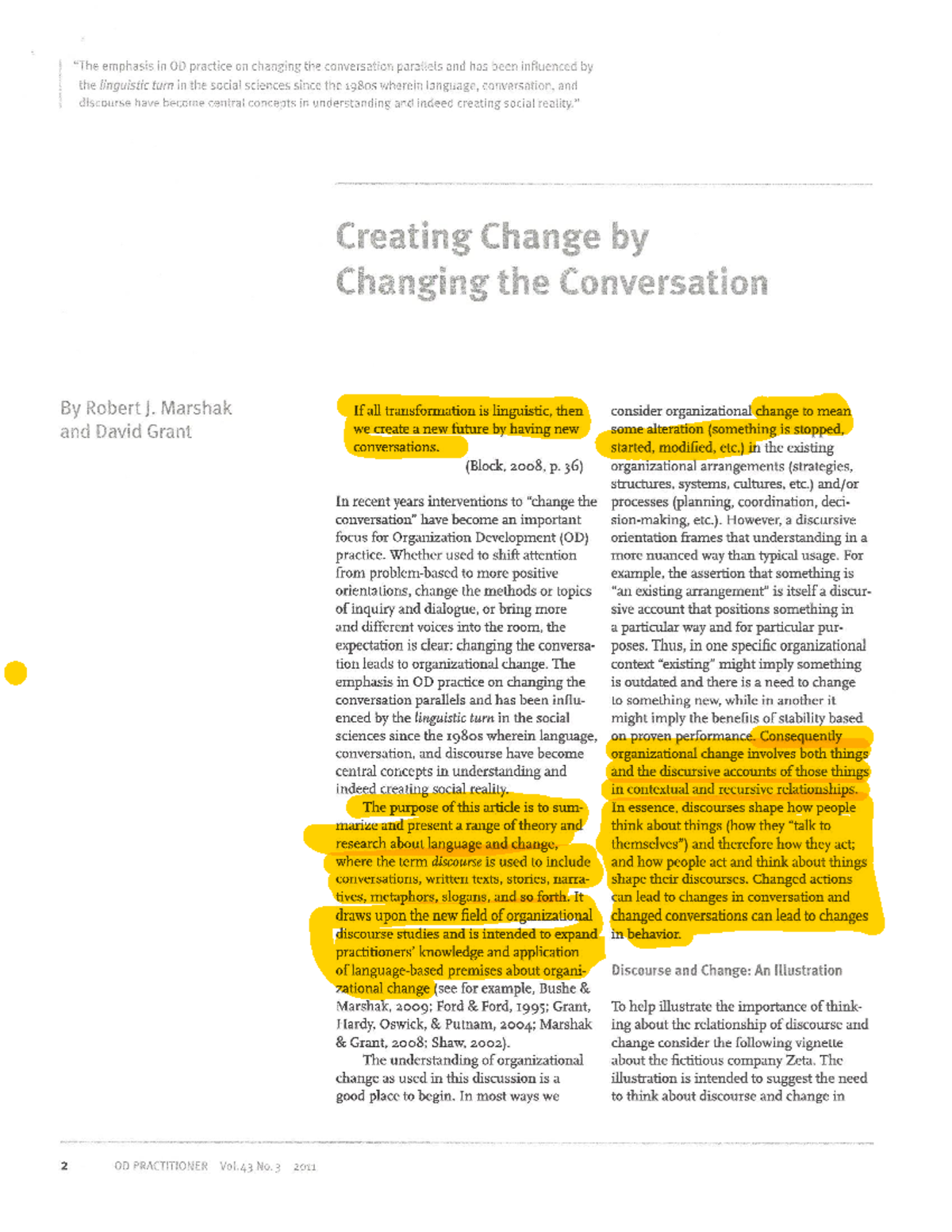 Creating Change by Changing the Conversation - OD 699 - Studocu