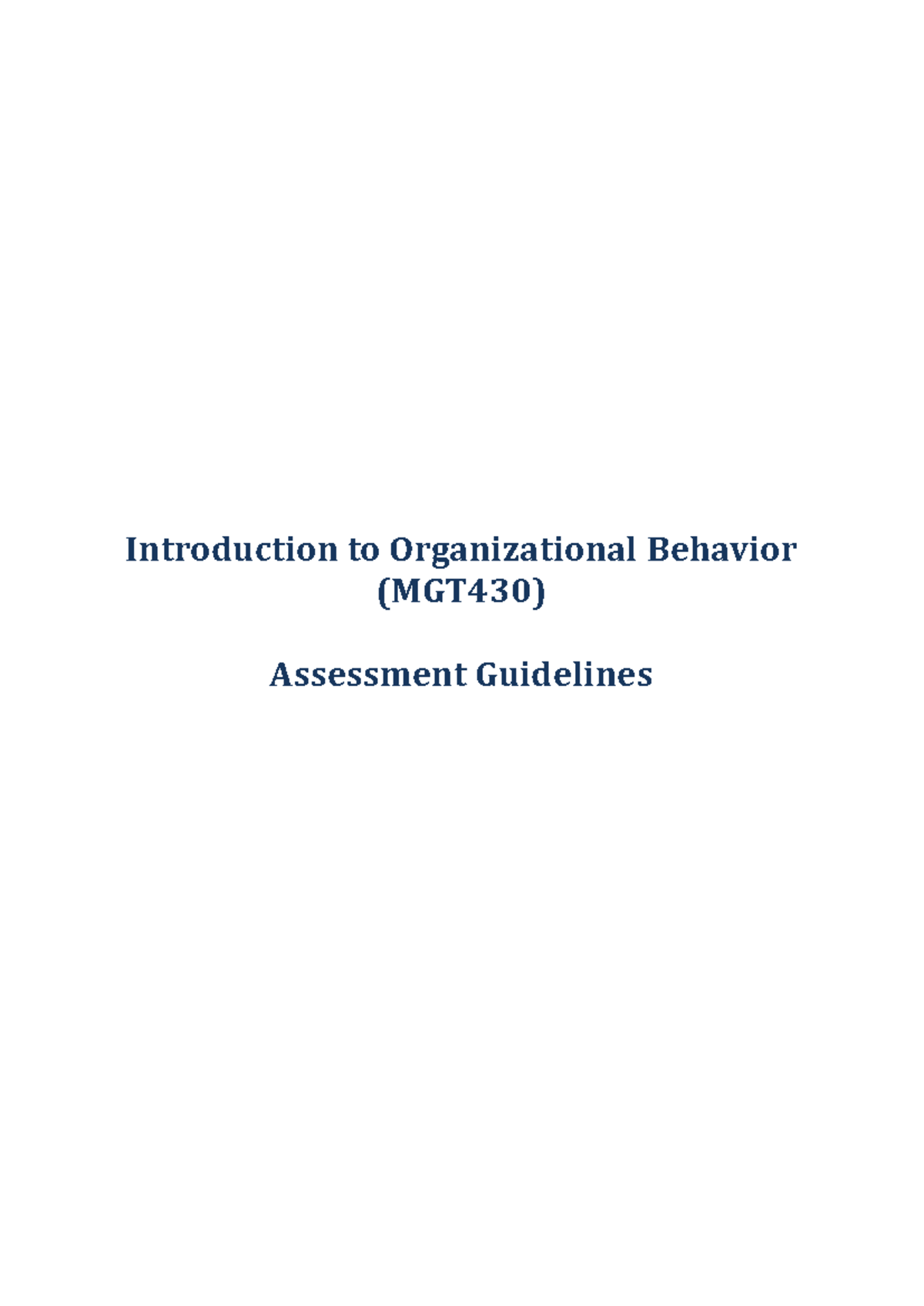 MGT430 Assessment Guideline OCT20234 - Introduction to Organizational ...