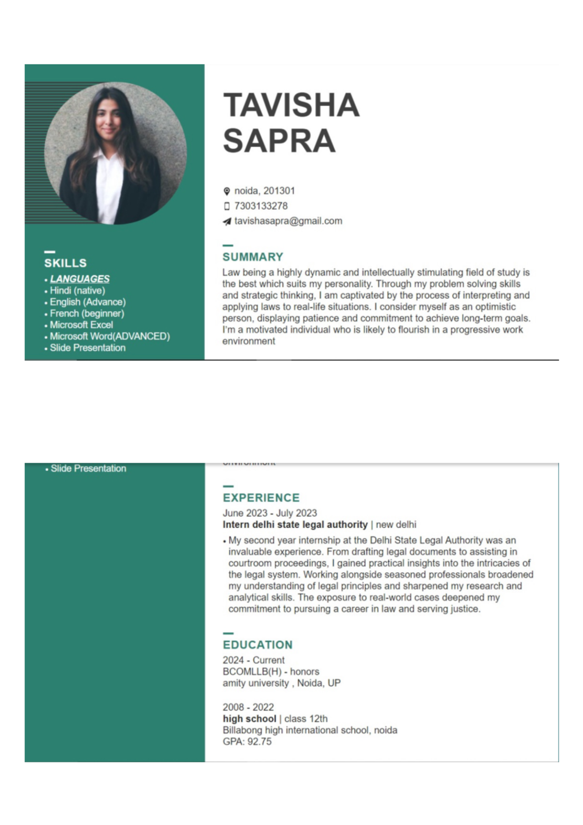 Tavisha Sapra CV final - nbj9otds - TAVISHA SAPRA O noida, 201301 ...