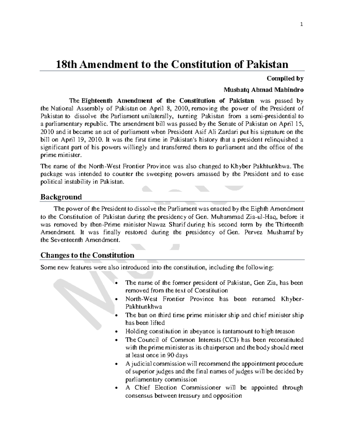 18th Amendment to the Constitution of Pakistan - 1 18 th Amendment to ...