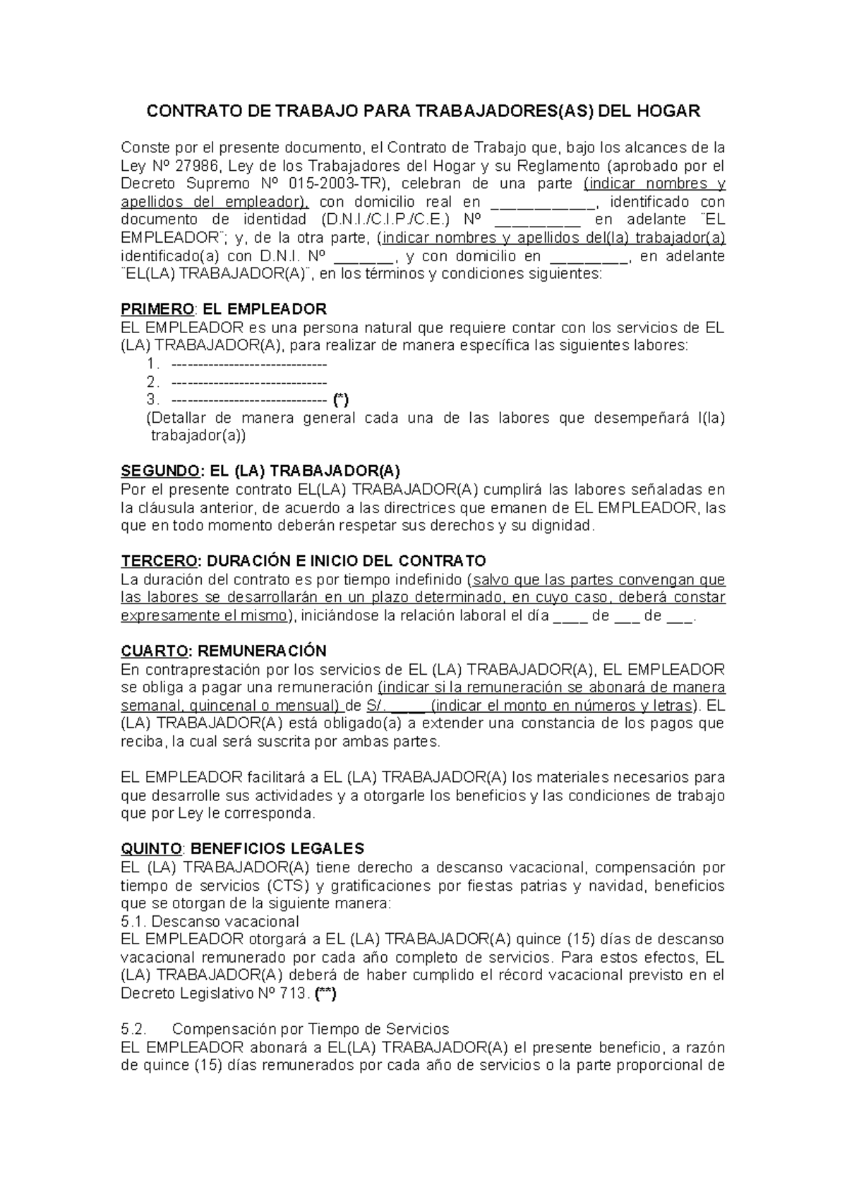 Modelo Contrato TH - gyuguy - CONTRATO DE TRABAJO PARA TRABAJADORES(AS ...