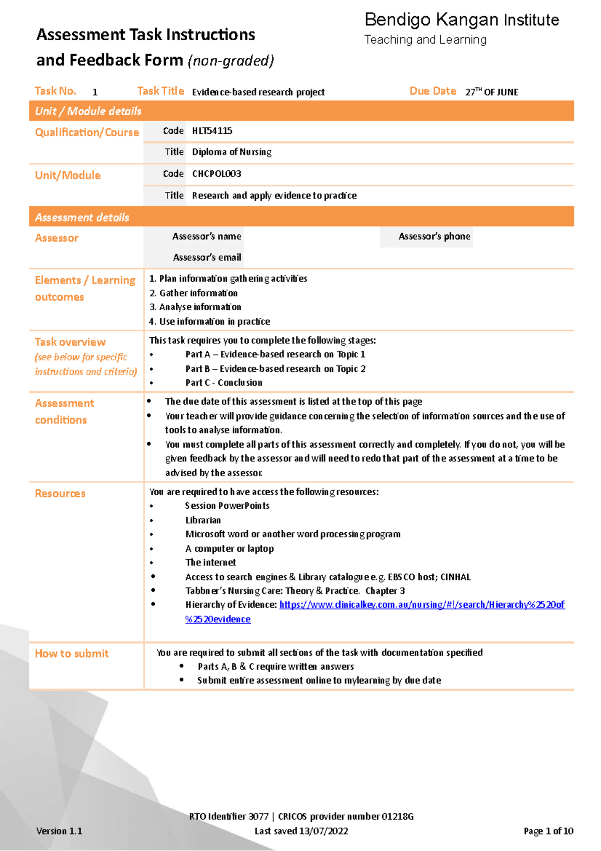 Chcpol 003 BKI Assessment Task AT1 SA v5 - Assessment Task Instructions and Feedback Form - Studocu