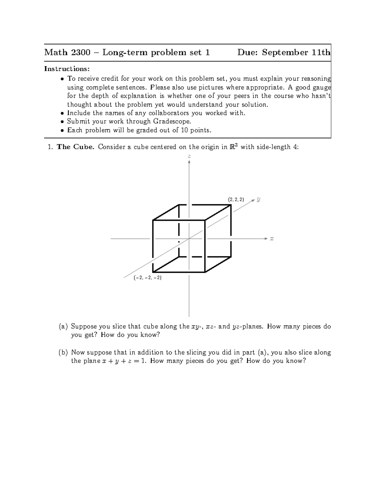 Pset1 - assignment-problem set 1 - Math 2300 – Long-term problem set 1 Due: September 11th - Studocu